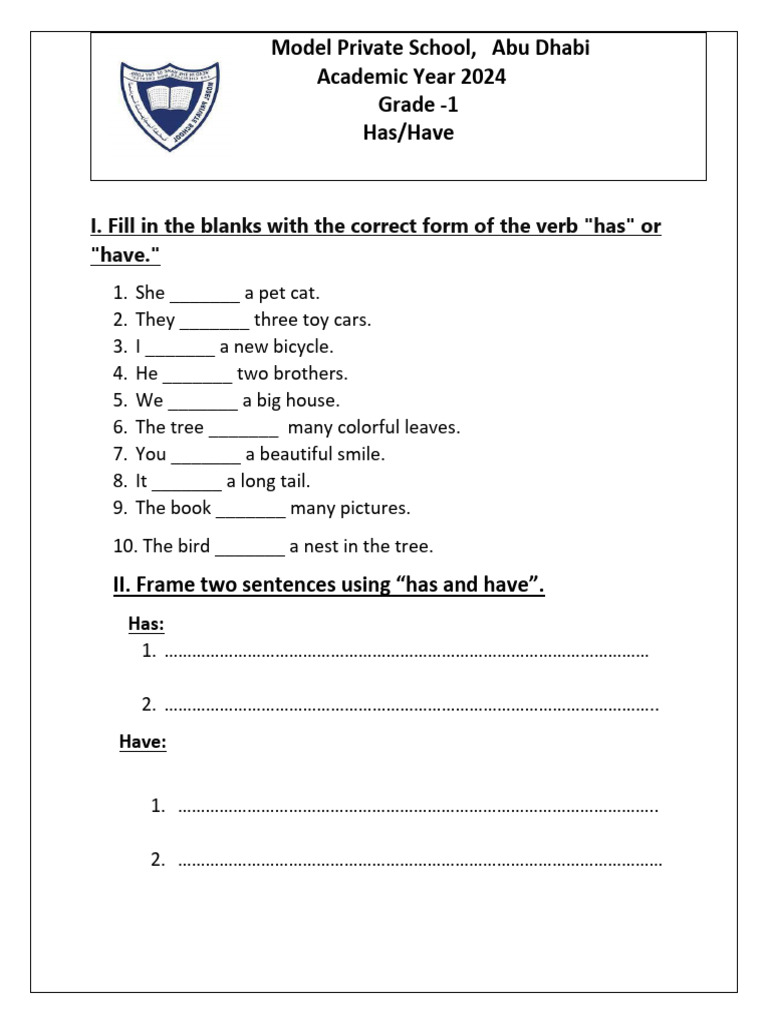 Has-Have Worksheet | PDF