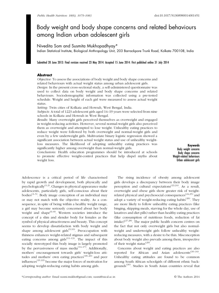 Body Image and Weight Concerns in Indian Teens | PDF | Body Image ...