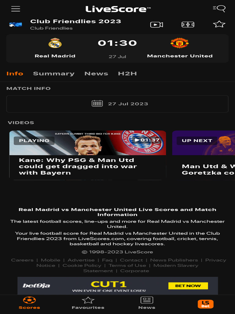 Real Madrid Vs Manchester United Live Scores LiveScore | PDF