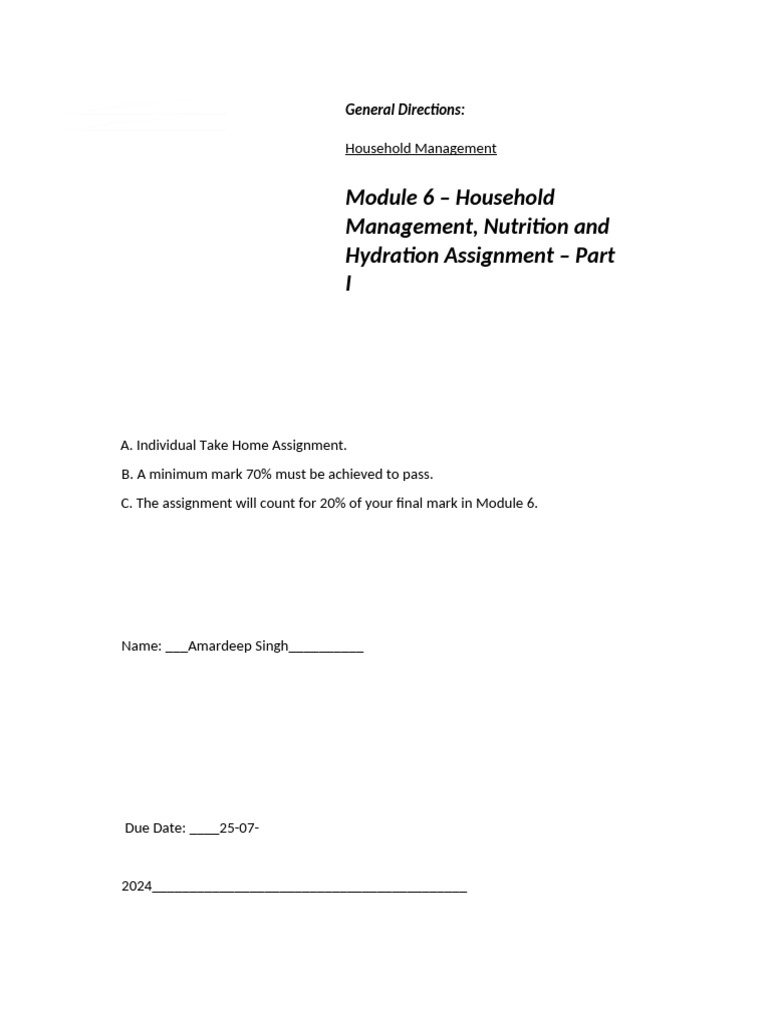 IV-7 Assignment - Module 6 Household Management Pt. 1 | PDF | Meal ...