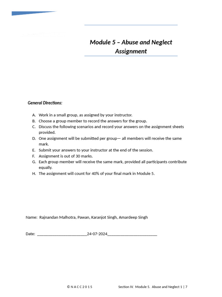 IV-6 Assignment - Module 5 Abuse and Neglect | PDF | Child Abuse | Domestic Violence