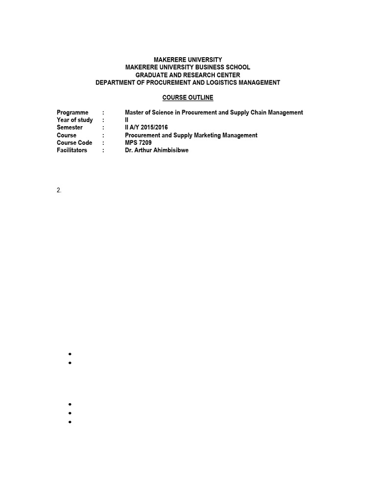 Course Outline Procurement and Supply Ma | PDF | Procurement | Supply Chain