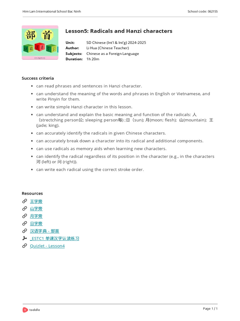 Lesson5 Radicals and Hanzi Characters | PDF | Foreign Language Studies ...