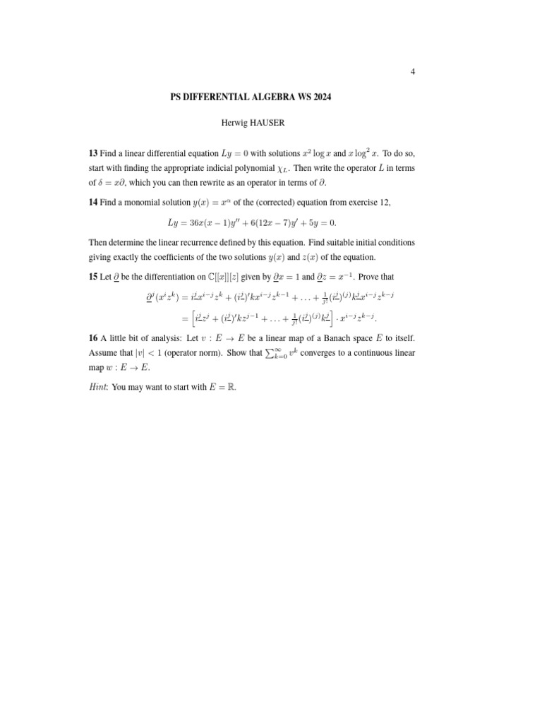 Ps Diff Algebra Sheet 4 Ws 2024 | PDF