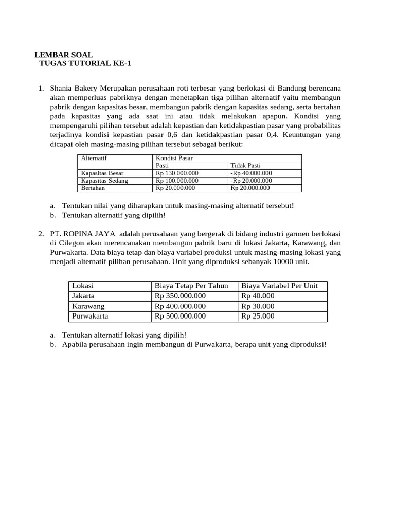 Jawaban Tugas 1 Manajemen Operasi | PDF | Bisnis