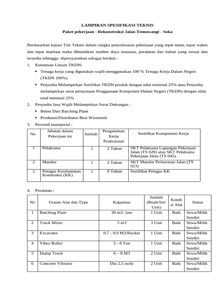 Lampiran Spesifikasi Teknis Temuwangi Soka Rev | PDF