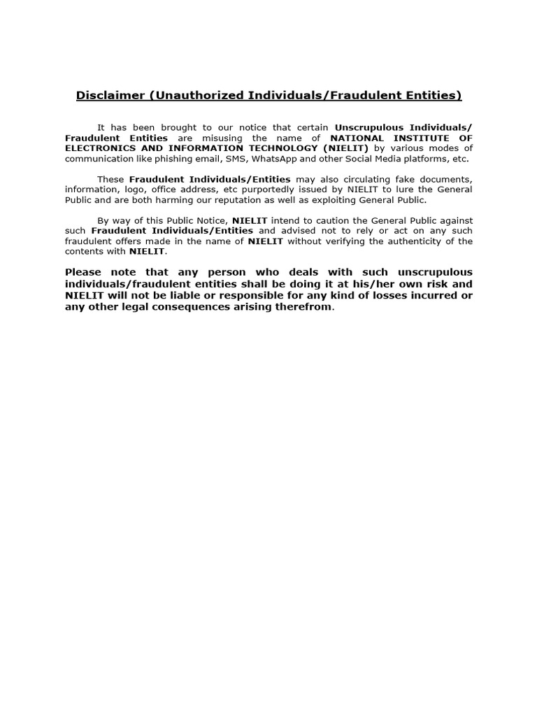 Disclaimer NIELIT | PDF | Social Science