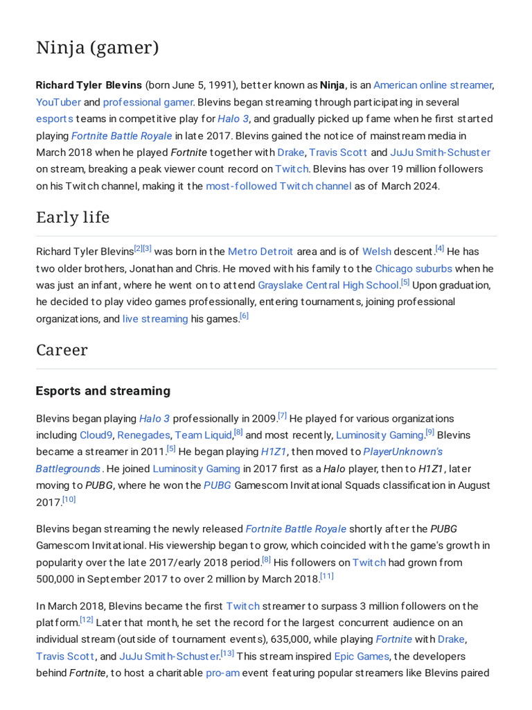 Ninja (Gamer) - Wikipedia | PDF