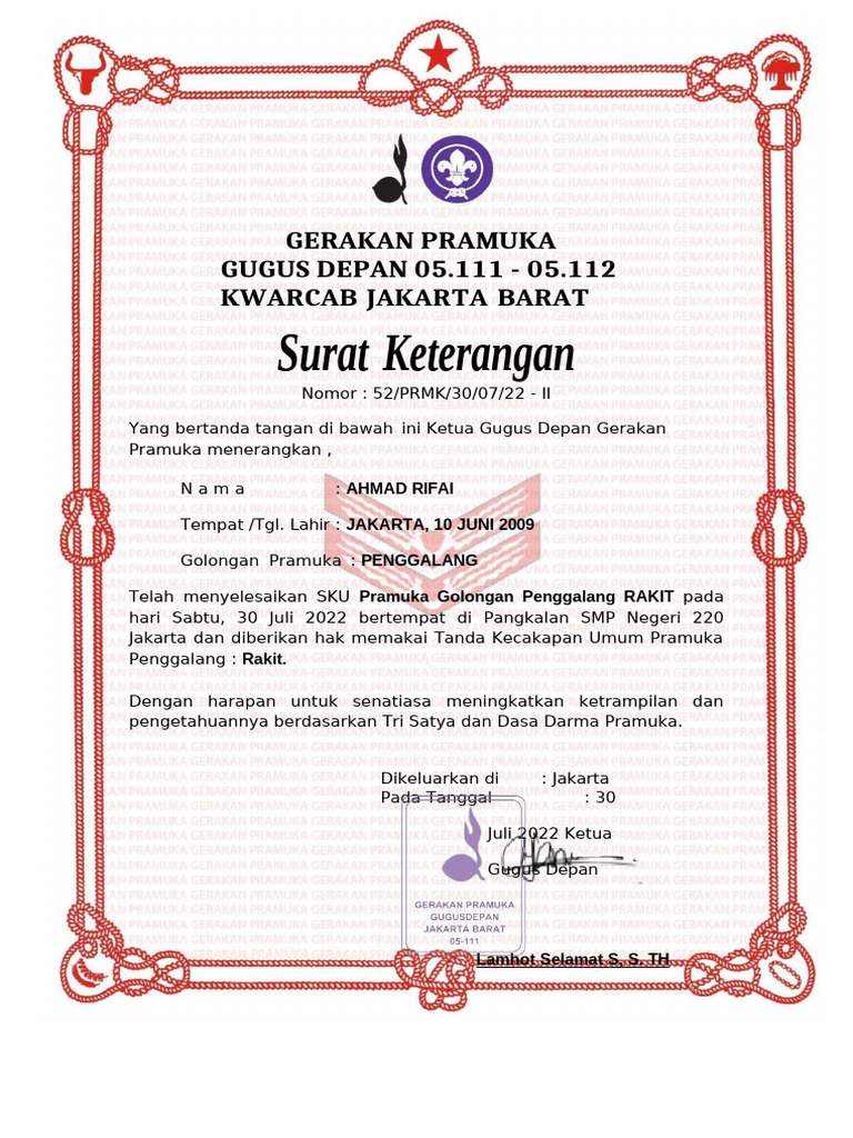 Sertifikat TKU Rakit Ahmad Rifai | PDF