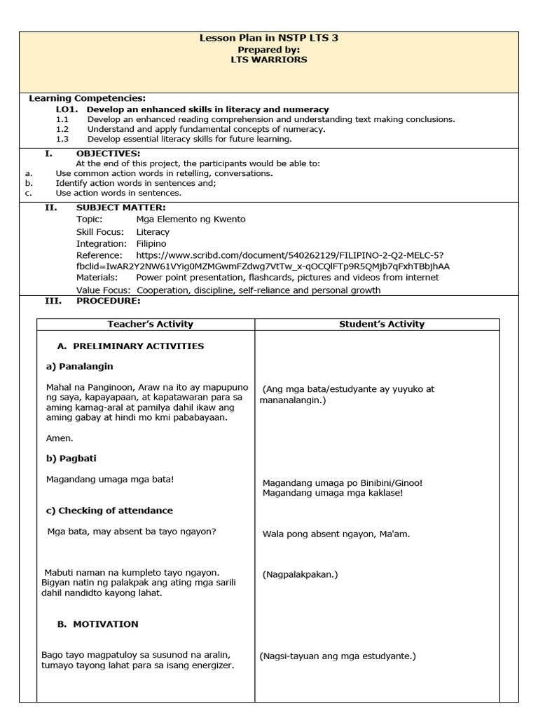 LTS-WARRIORS-LESSON-PLAN-3 | PDF