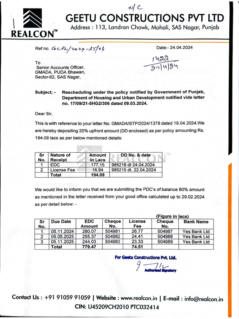 GMADA Policy Payment Deposit | PDF