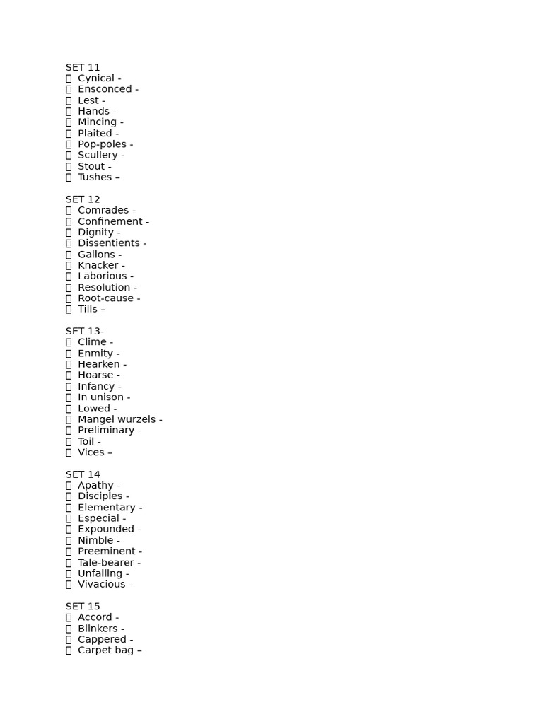 Vocabulary Sets 11-15 Definitions | PDF