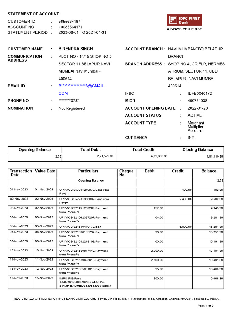 IDFC ok | PDF | Payments | Debits And Credits