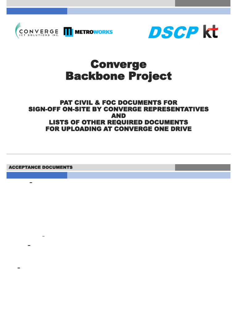 CONVERGE Backbone Project - Lists of Acceptance Documents For Converge ...