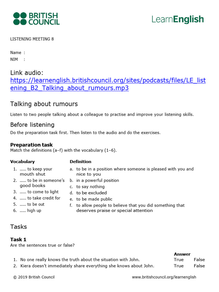 LearnEnglish Listening B2 Talking About Rumours | PDF