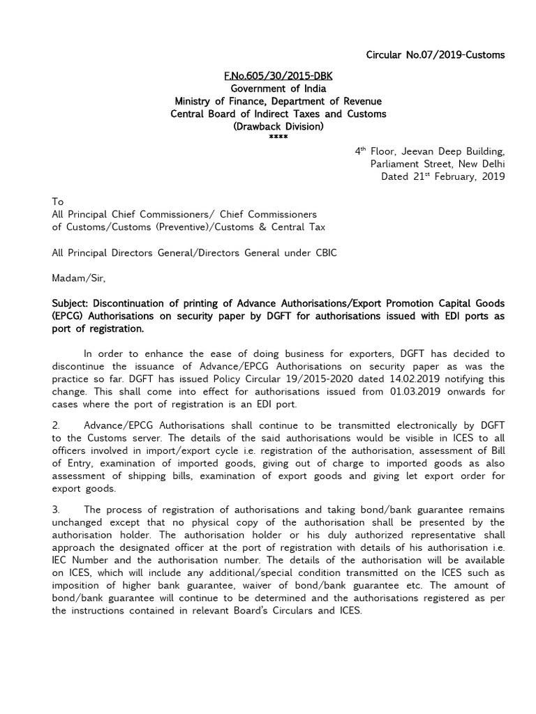 Circular 07 2019 Customs | PDF | Customs | Electronic Data Interchange