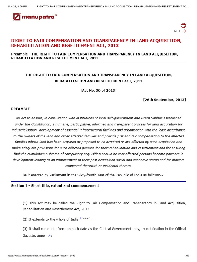 LARR Act 2013 Overview and Provisions | PDF | Eminent Domain