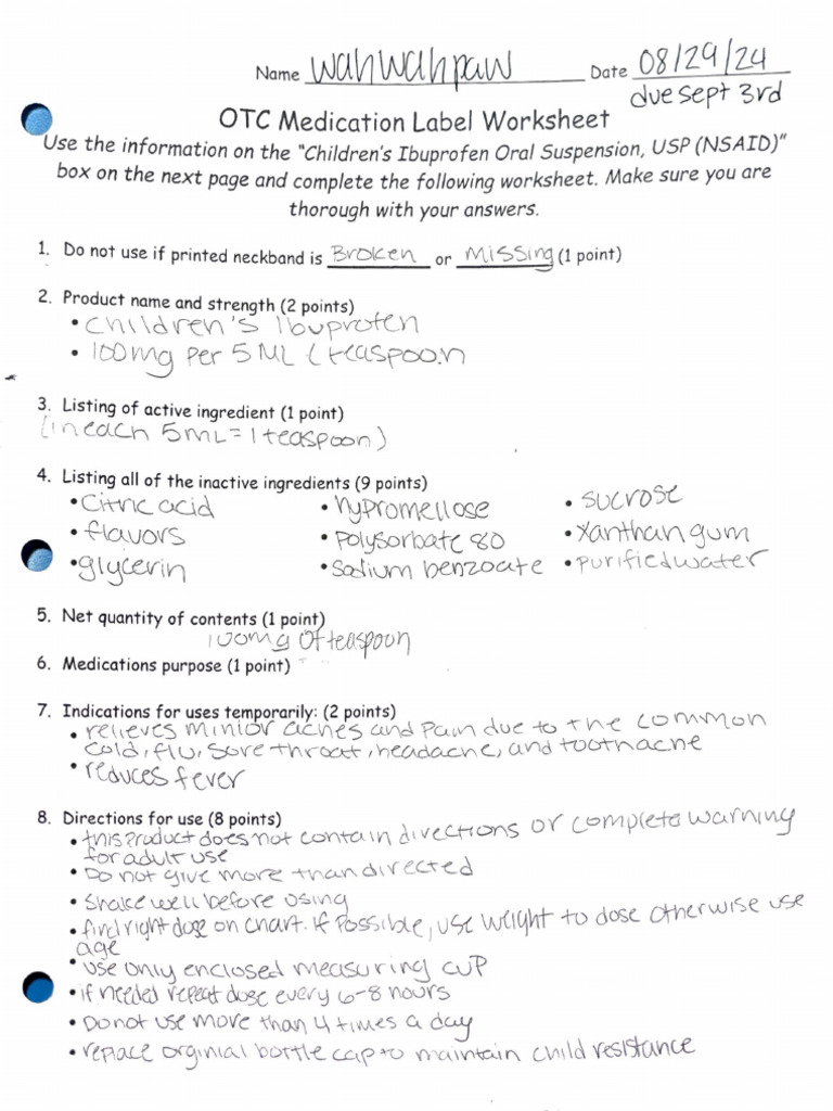 OTC Medication Label Worksheet | PDF
