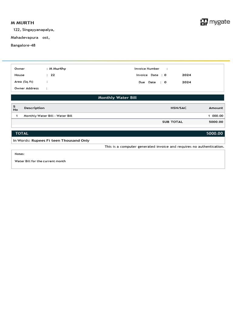September 2024 Water Bill Invoice | PDF