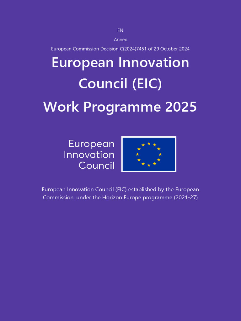 EIC Work Programme 2025 | PDF | European Union | Innovation
