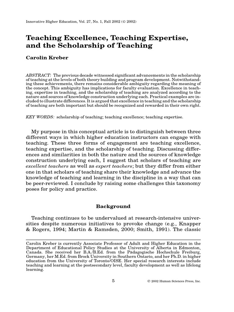 Distinguishing Teaching Excellence and Scholarship | PDF | Motivational ...