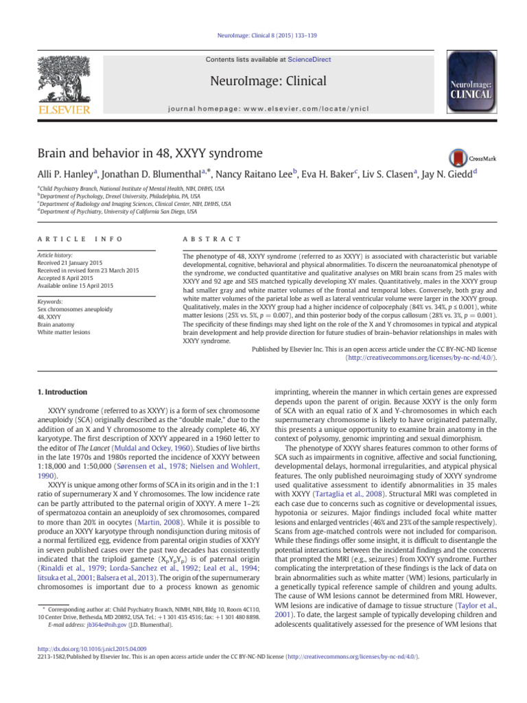 Brain and Behavior in 48, XXYY Syndrome | PDF | Wechsler Adult Intelligence Scale