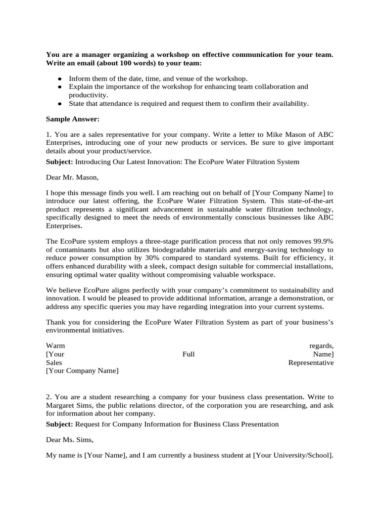 Communication Workshop Letter | PDF | Water Purification