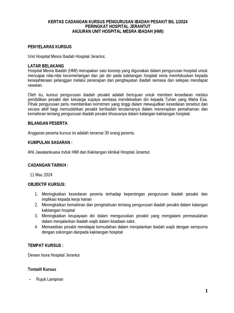 Kursus Pengurusan Ibadah Pesakit 2024 | PDF