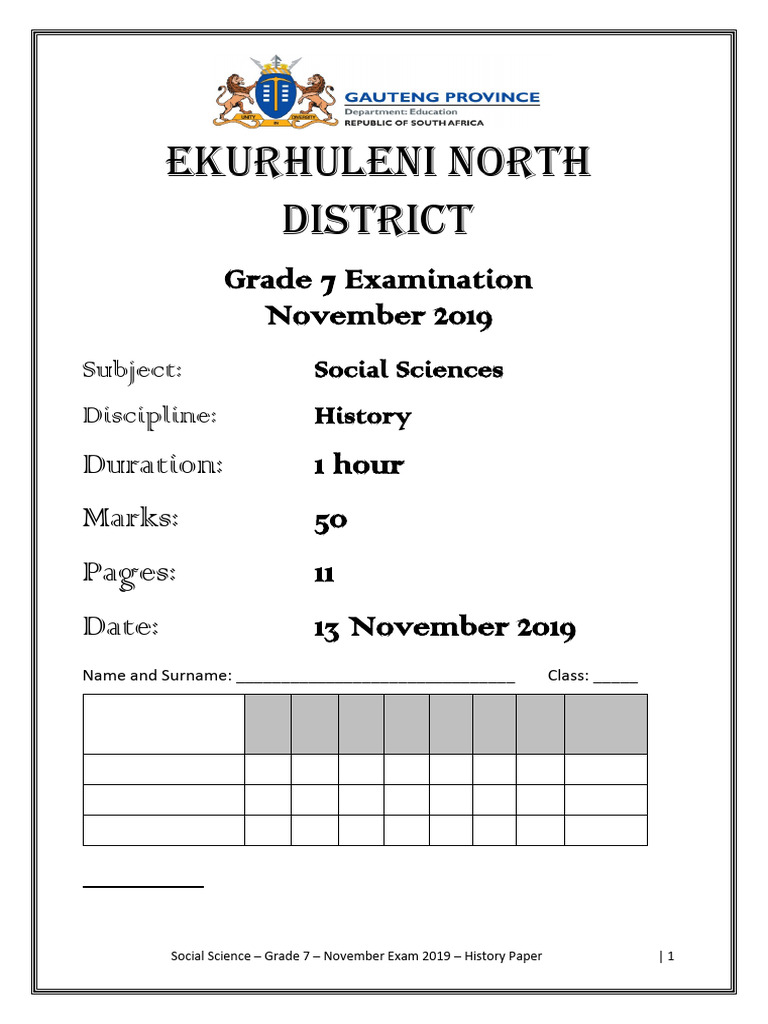 Grade 7 HISTORY QP NOVEMBER 2019 - 221011 - 093424 | PDF | Frontier