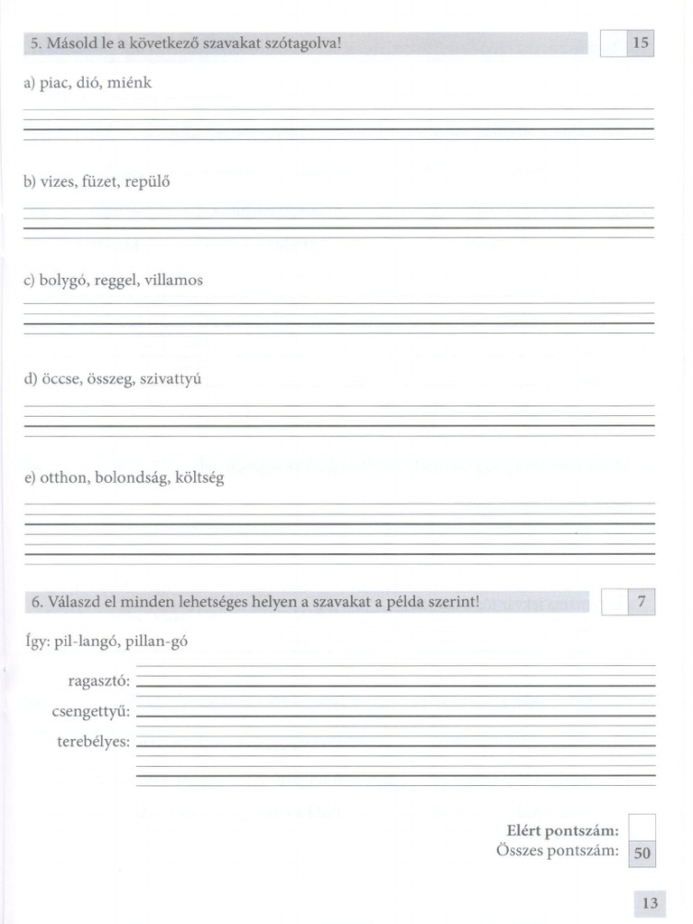 Nyelvtan Felmerőfuzetek 2 o PDF 13 | PDF