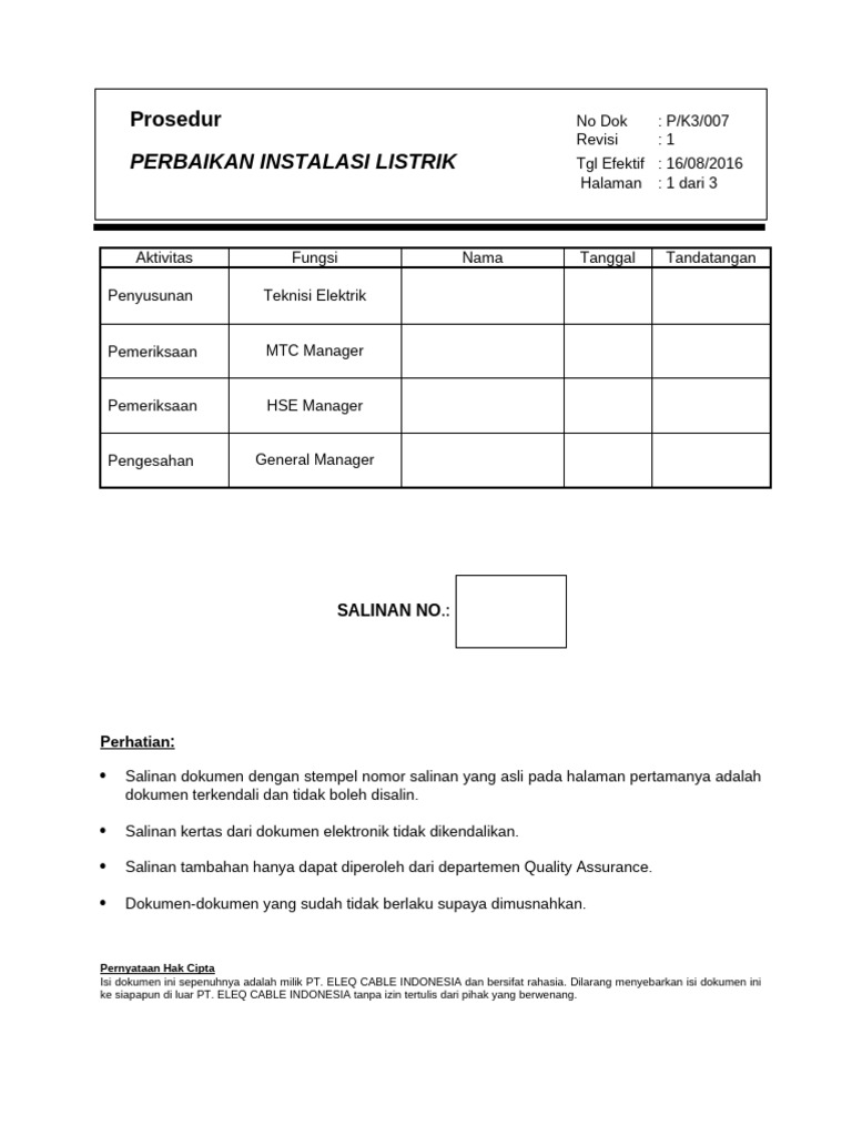 SOP Perbaikan Instalasi Listrik | PDF