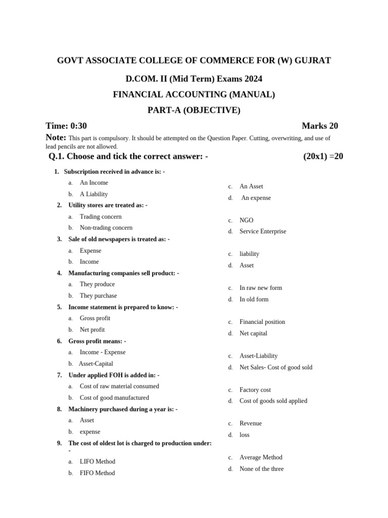 Financial Accounting Mid Term Exam 2024 | PDF | Business | Business ...