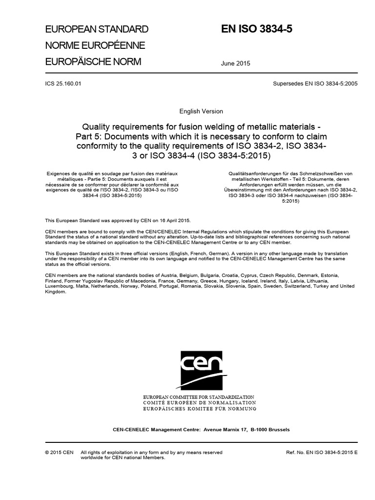 En Iso 3834-5-2015 | PDF | Welding | Construction