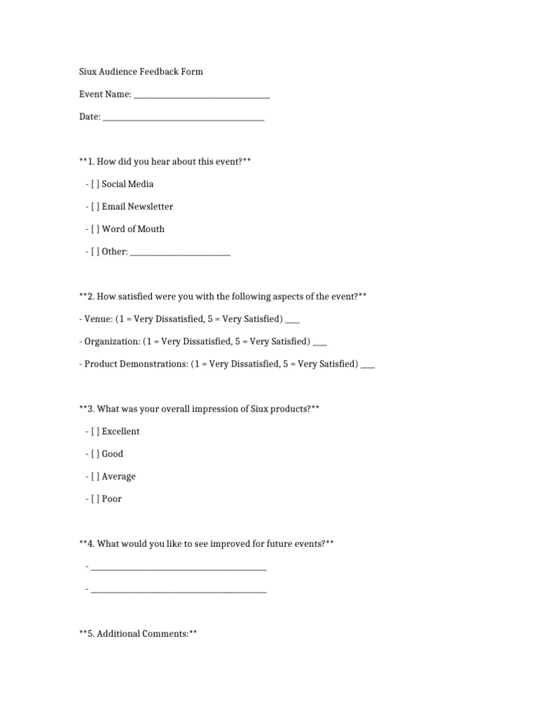 Audience Feedback Form Template | PDF | Career & Growth | Business
