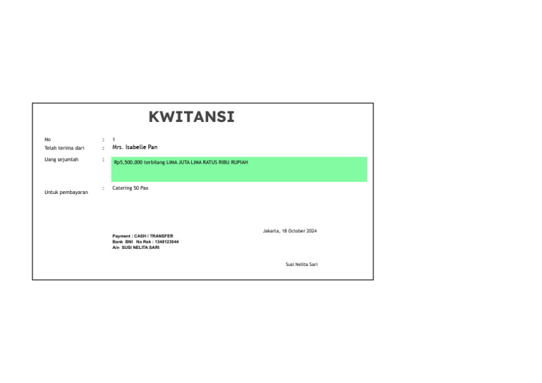 Kwitansi - XLSX - Kwitansi Indo | PDF