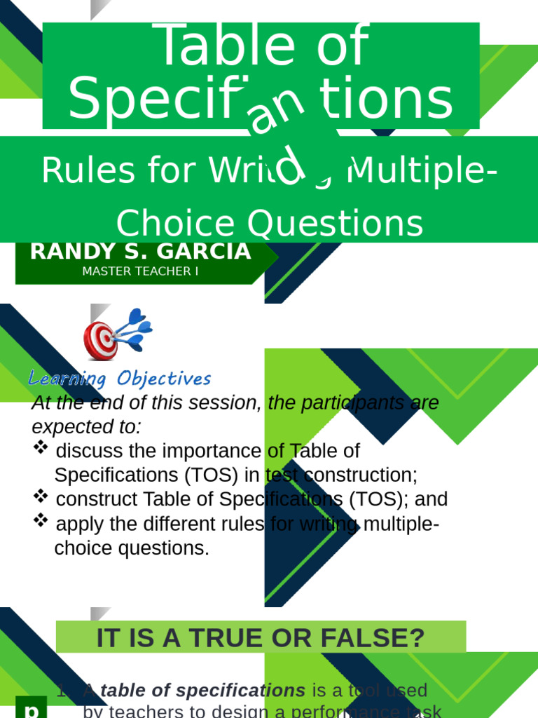 Constructing Effective TOS for Exams | PDF | Multiple Choice ...