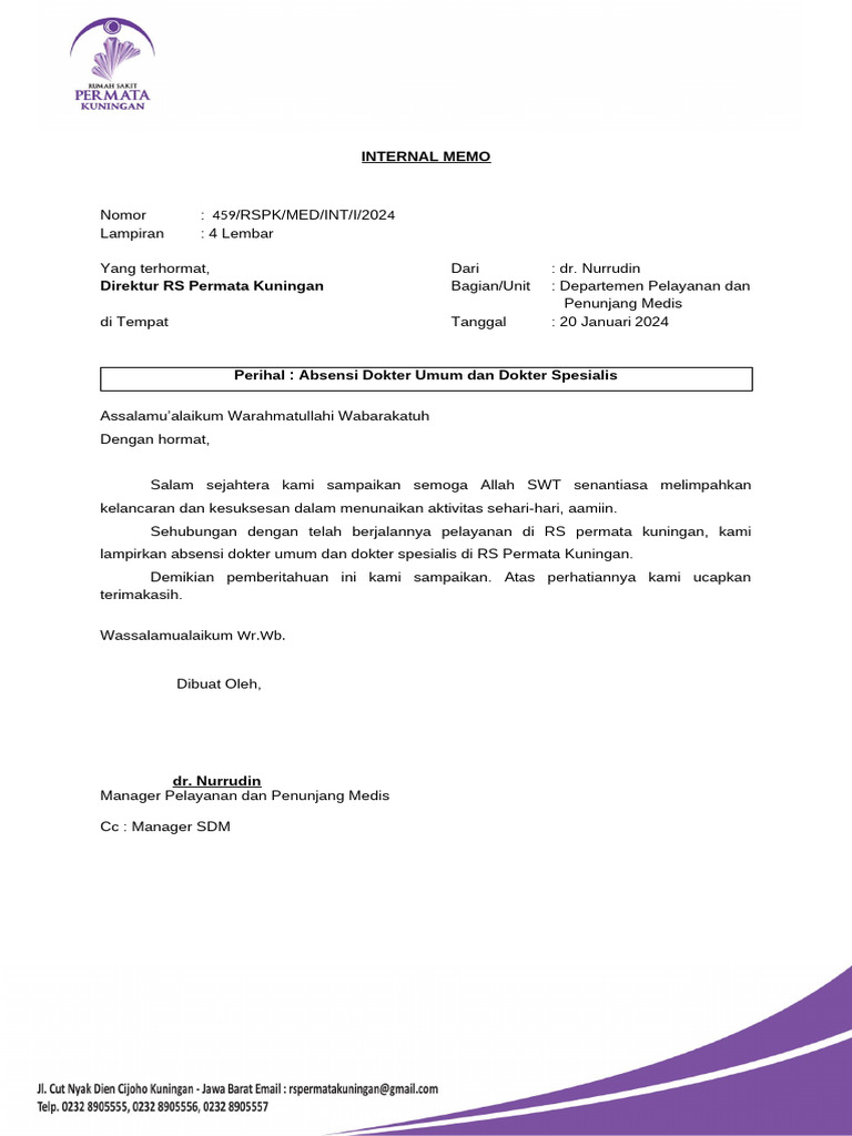 Internal Memo ABSENSI DOKTER | PDF | Sains & Matematika