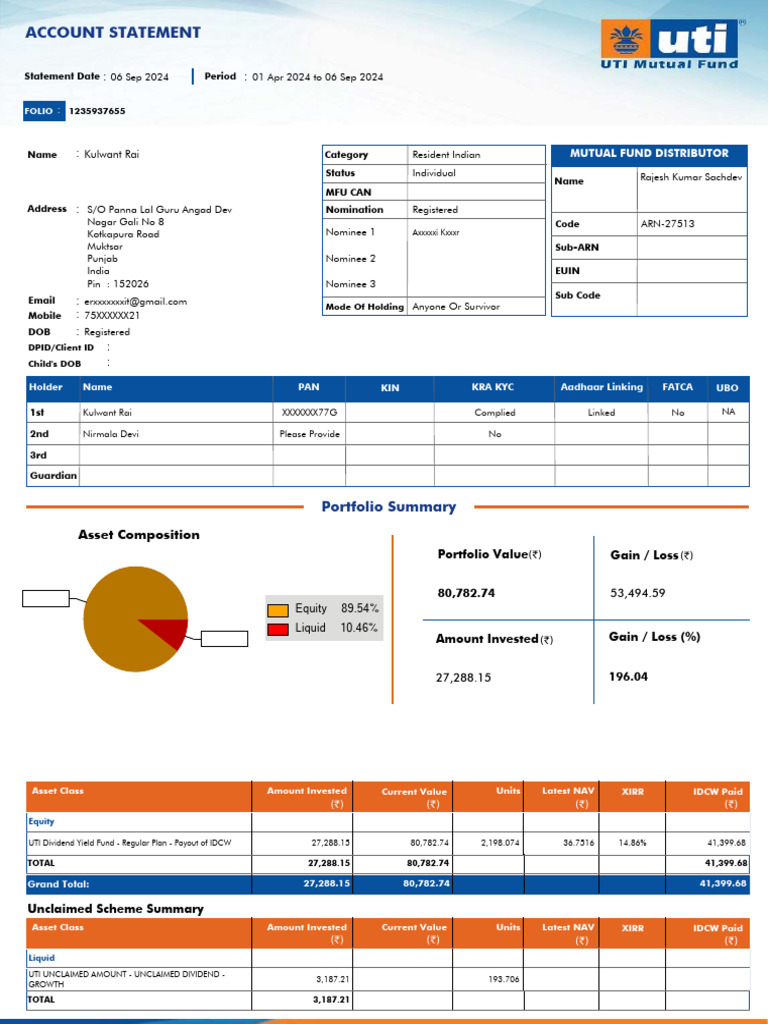 Mutual Fund Account Statement | PDF | Dividend | Money
