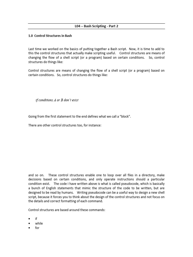 Bash Scripting Control Structures | PDF | Control Flow | Regular Expression
