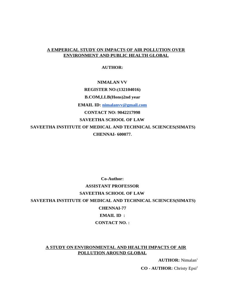 A Study On Impacts of Air Pollution Over Environment and Public Health ...