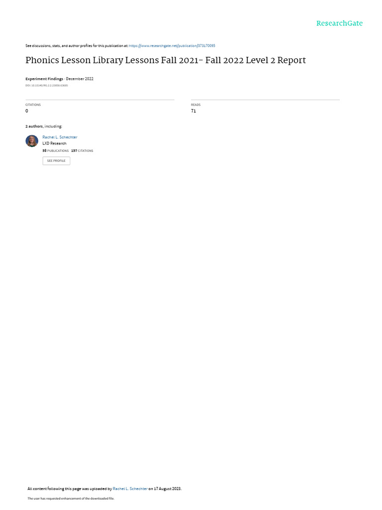 PLLLessonsFall2021 Fall2022Level2Report31723 | PDF | Phonics | Reading ...