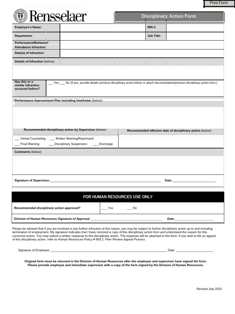 Disciplinary Action Form 02 | PDF | Human Resources | Business