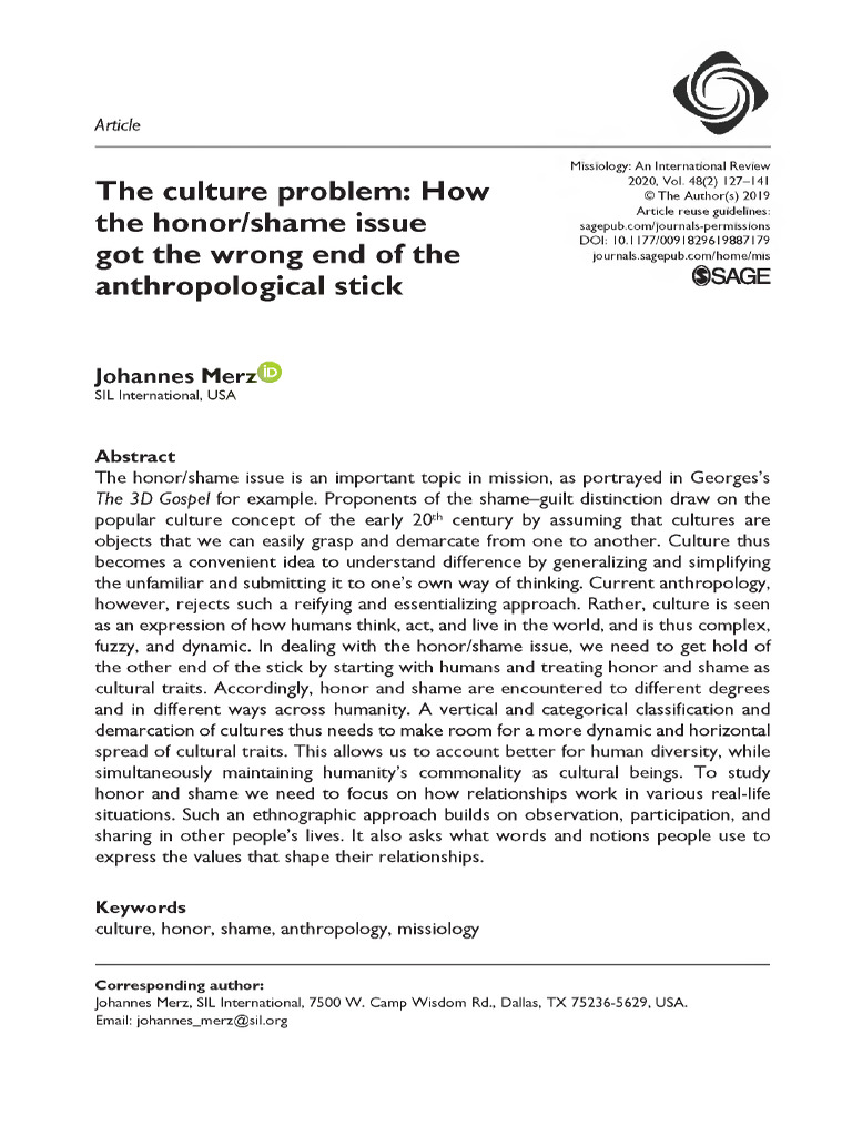 The Culture Problem HOW THE HONOR AND SHAME ISSUE GOT THE WRONG END OF ...