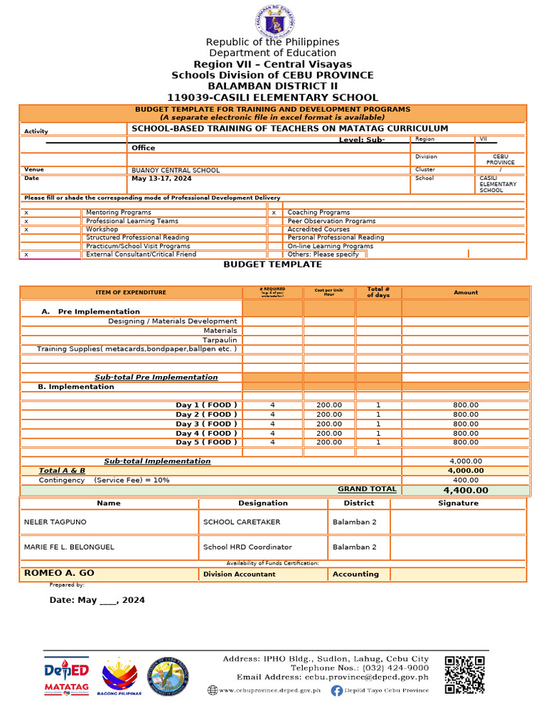 SBBT Budget Template SCHOOL CASI | PDF