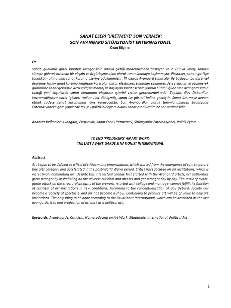 Sanat Eseri Uretmeye Son Vermek Son Avan | PDF