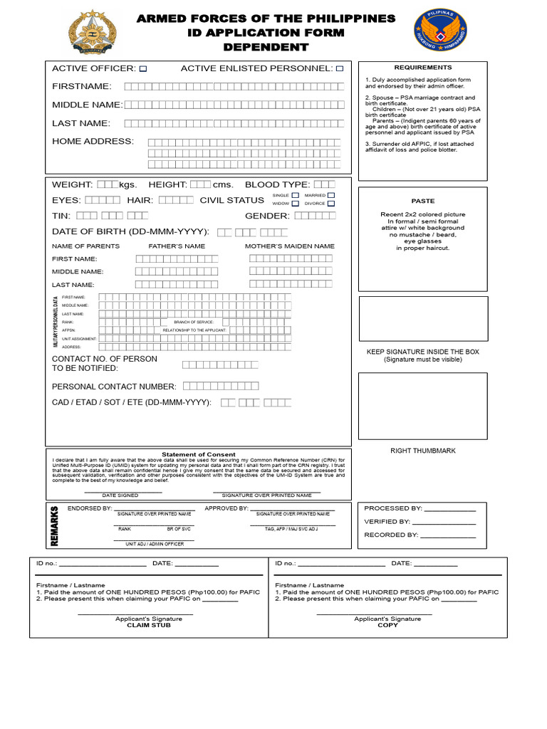 Dependent ID Application Form - 0 | PDF | Birth Certificate | Social ...
