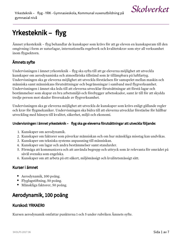 Yrkesteknik - Flyg | PDF