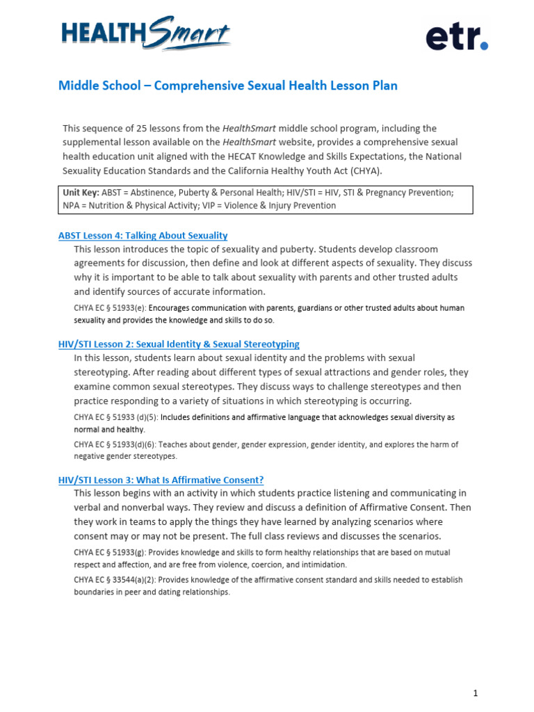 Middle School Sexual Health Curriculum | PDF | Sexually Transmitted ...