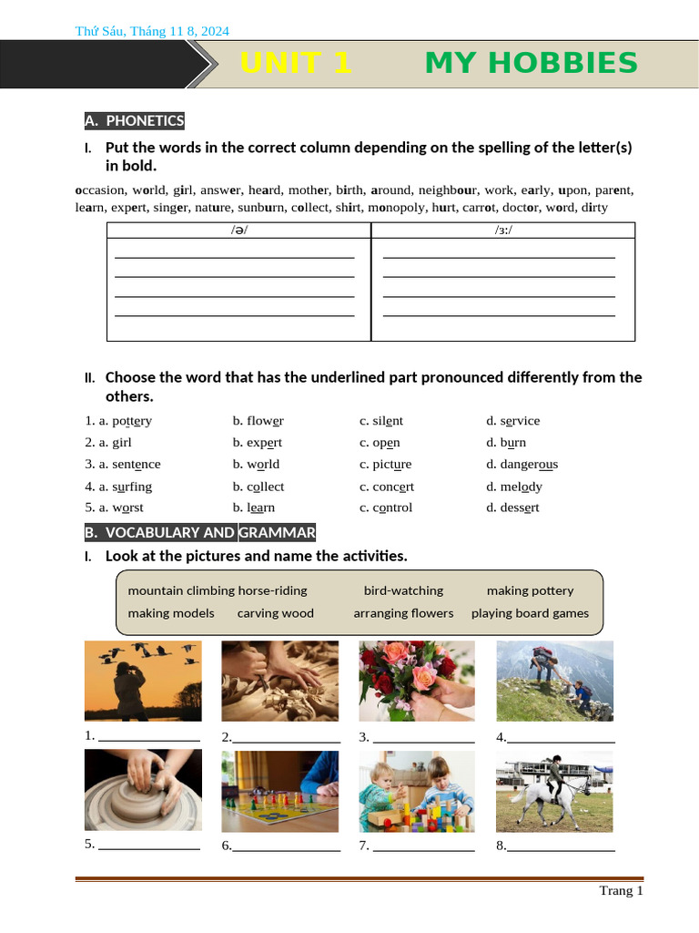 UNIT 1 MY HOBBIES | PDF | Hobbies