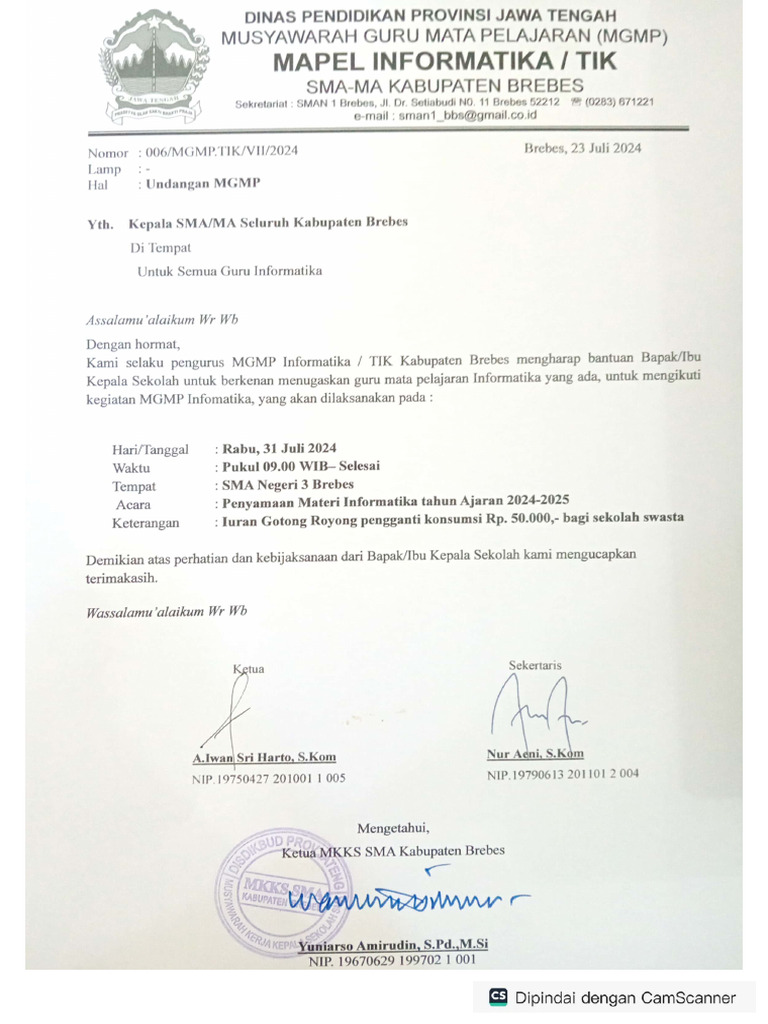 Undangan MGMP Informatika | PDF